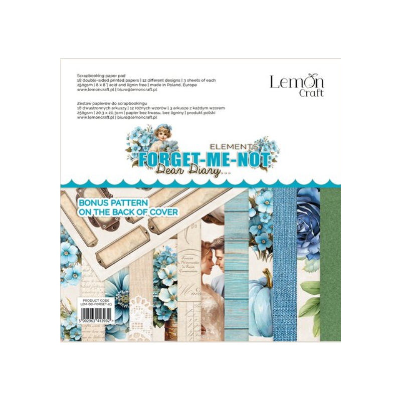 Lemon Craft 8x8 Inch Dear Diary Forget-Me-Not Elements & Basics Paper ...